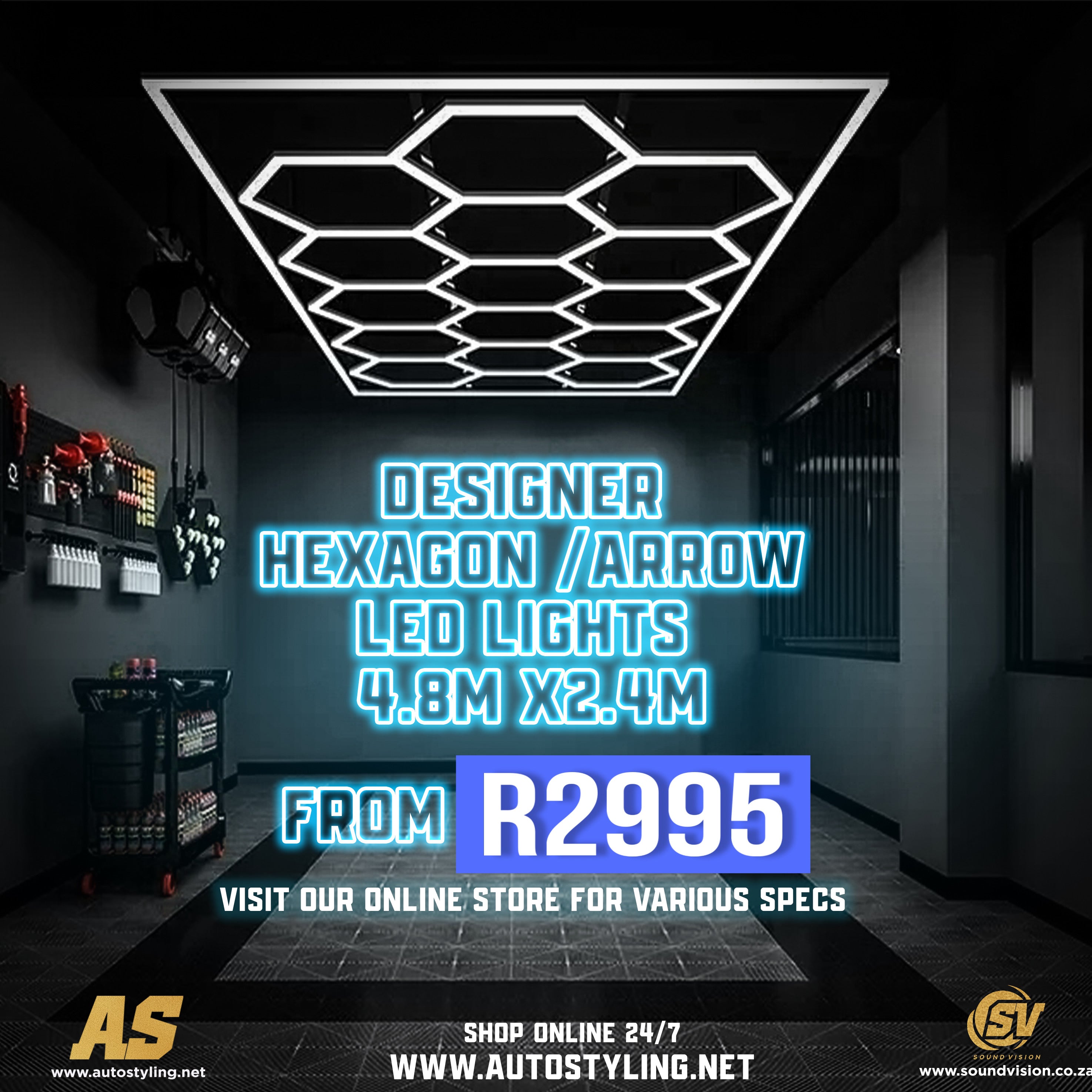 Designer Hexagon /arrow led lights 4.8m x2.4m – Autostyling Klerksdorp